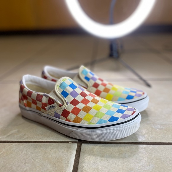 Vans | Shoes | Vans Rainbow Slip On Checkerboard Old School Skool ...